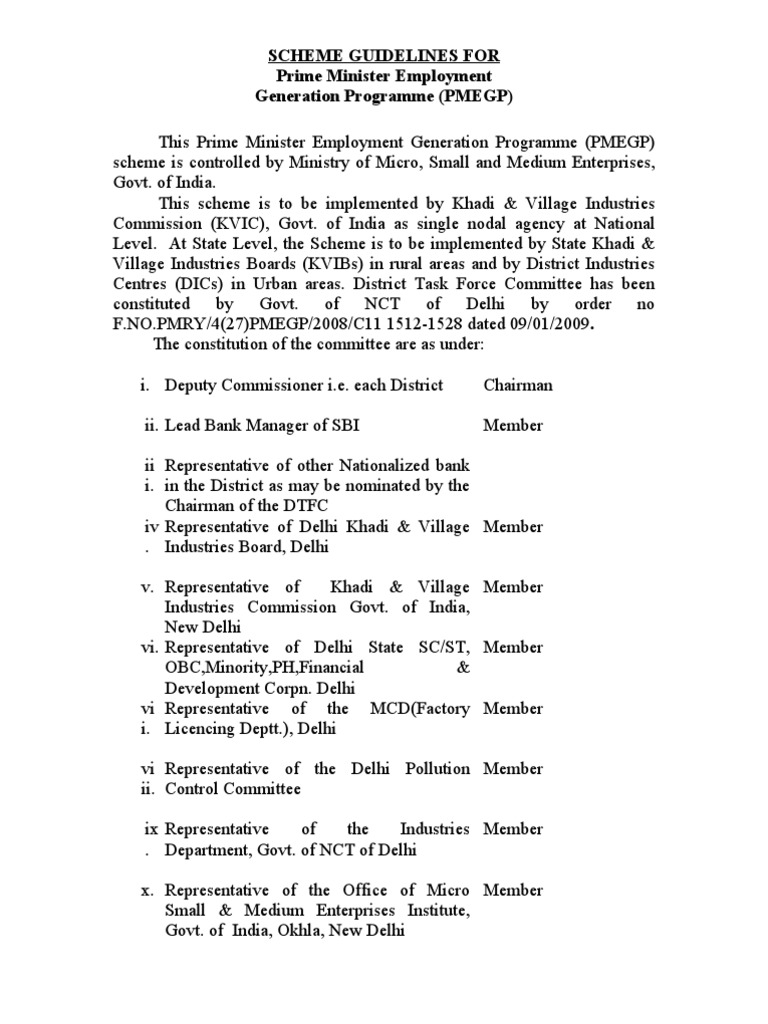 Scheme Guidelines For Prime Minister Employment Generation Programme ...