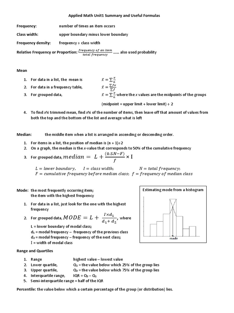 Applied Math Unit1 Summary and Useful Formulas | PDF | Normal ...