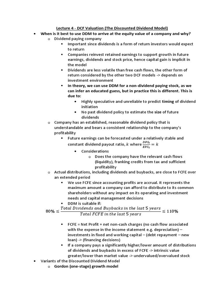 DCF Valuation: Discounted Dividend Model | PDF | Dividend | Discounted ...