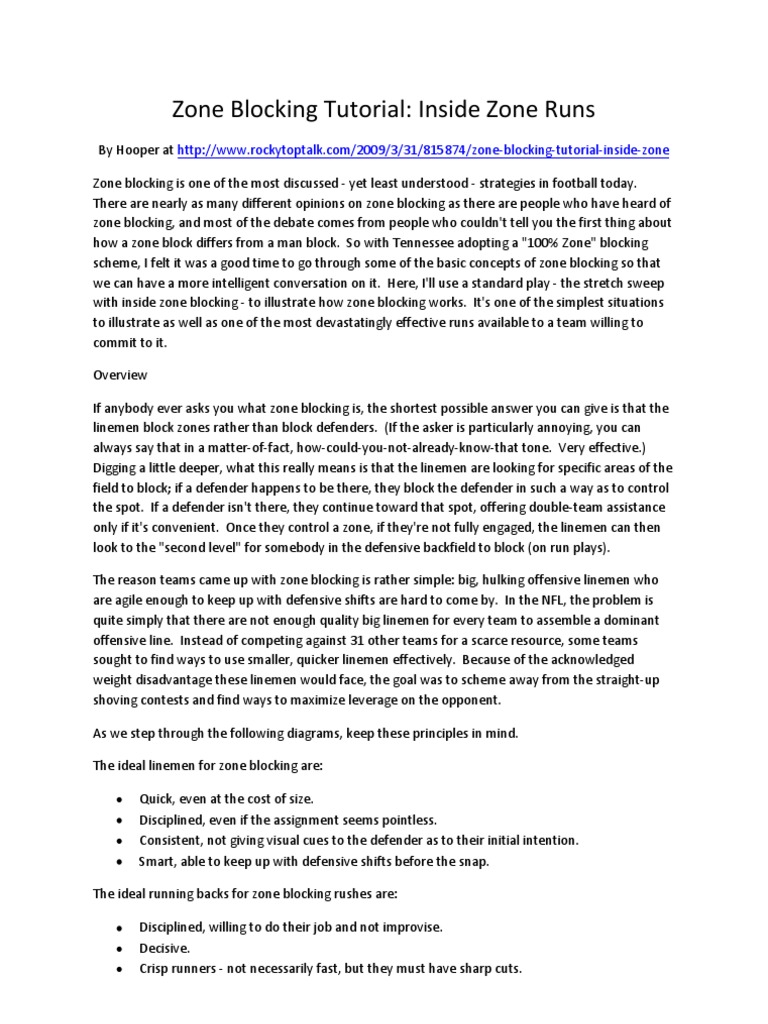 Inside Zone Runs: A Tutorial on Zone Blocking | PDF | Positions (Team ...