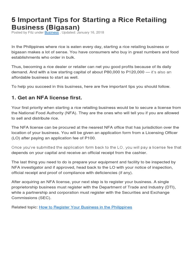 Tips For Starting A Rice Retailing Business | PDF | Rice | Retail