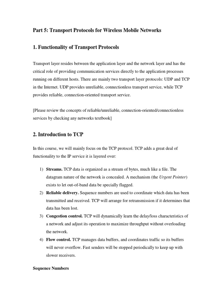 Part 5: Transport Protocols For Wireless Mobile Networks: Sequence ...