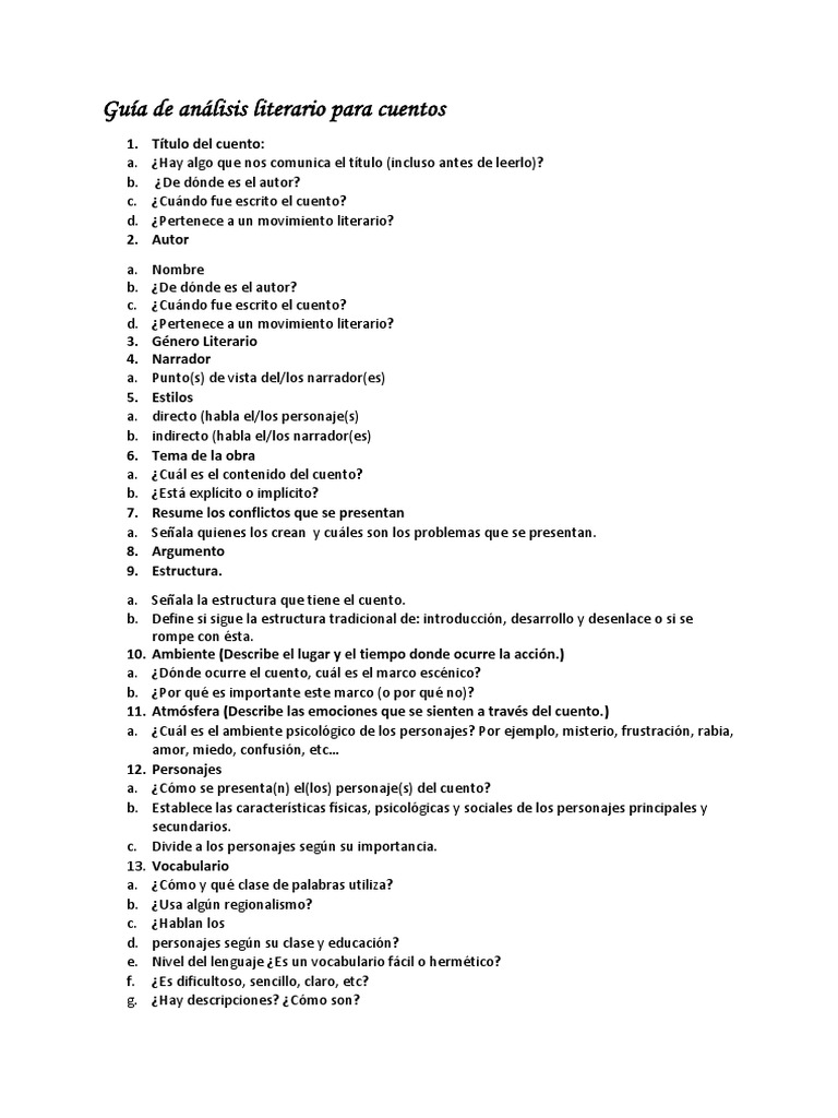 Guía de Análisis Literario Para Cuentos | Cuentos | Autor