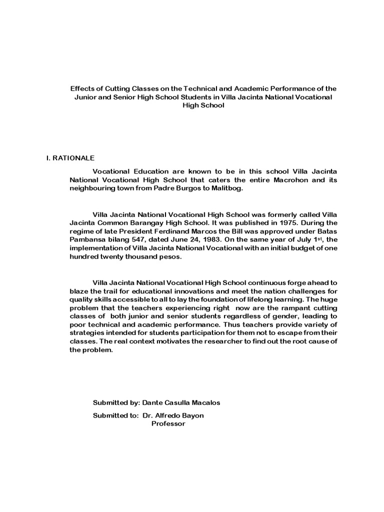 Effects of Cutting Classes On The Technical and Academic Performance of ...