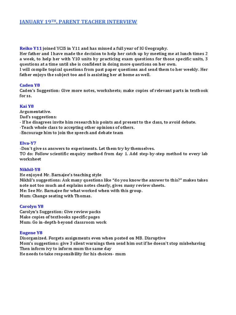 Parent-Teacher Interview Insights | PDF