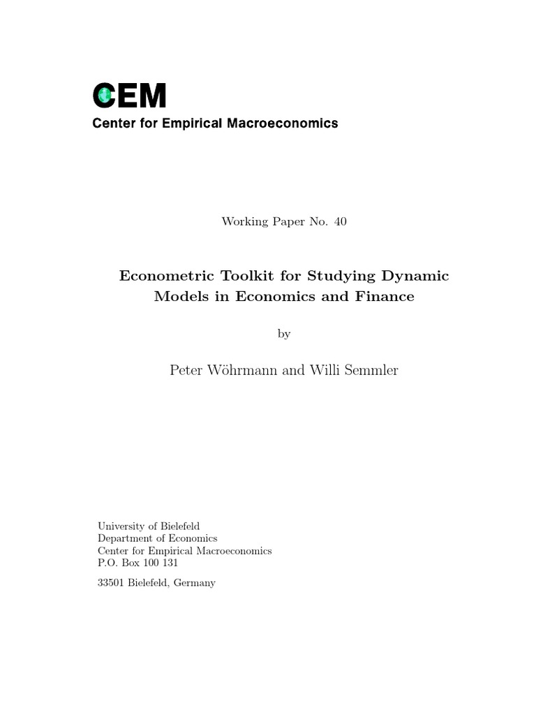 Econometric Toolkit For Studying Dynamic Models in Economics and Finance | PDF | Stationary ...