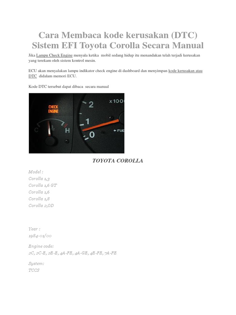 Cara Membaca Kode Kerusakan Mobil COROLA | PDF | Sains & Matematika ...