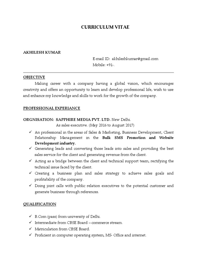 Sales Executive Resume for Freshers | PDF | Career & Growth
