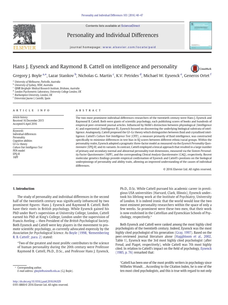 Hans J Eysenck and Raymond B Cattell On Inte 2016 Personality and ...