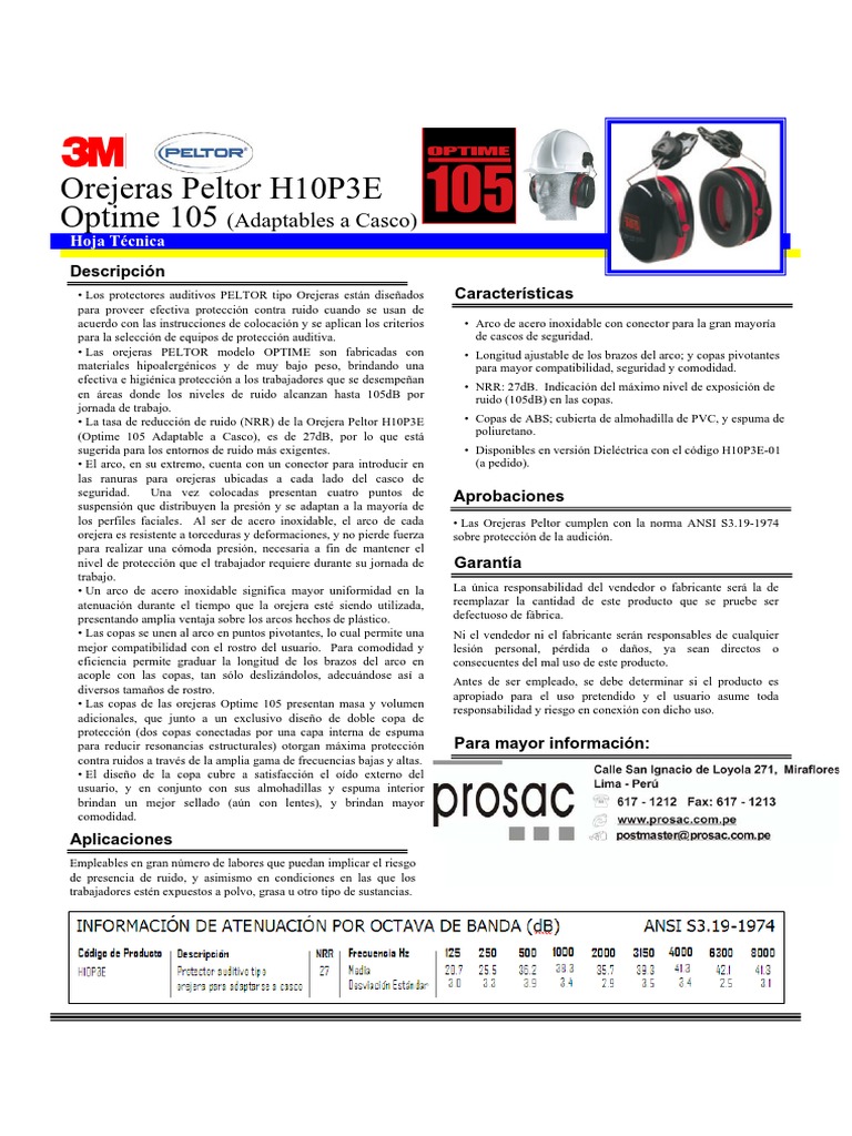 H10P3E Orejeras 3M Peltor - Optime 105 | PDF | Acero | Naturaleza