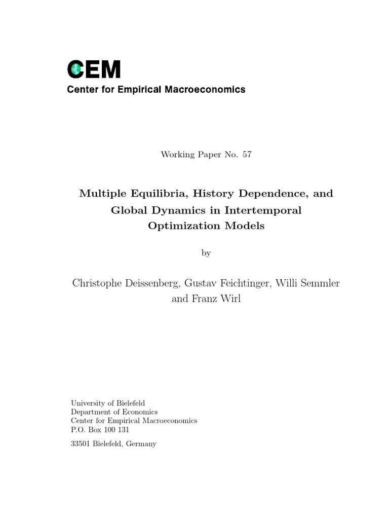 Multiple Equilibria, History Dependence, and Global Dynamics in Intertemporal Optimization ...