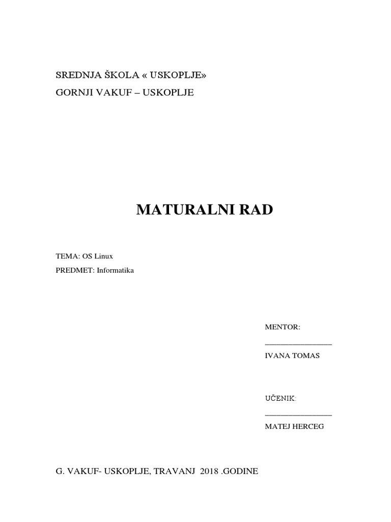 Linux Os-Maturalni Rad | PDF