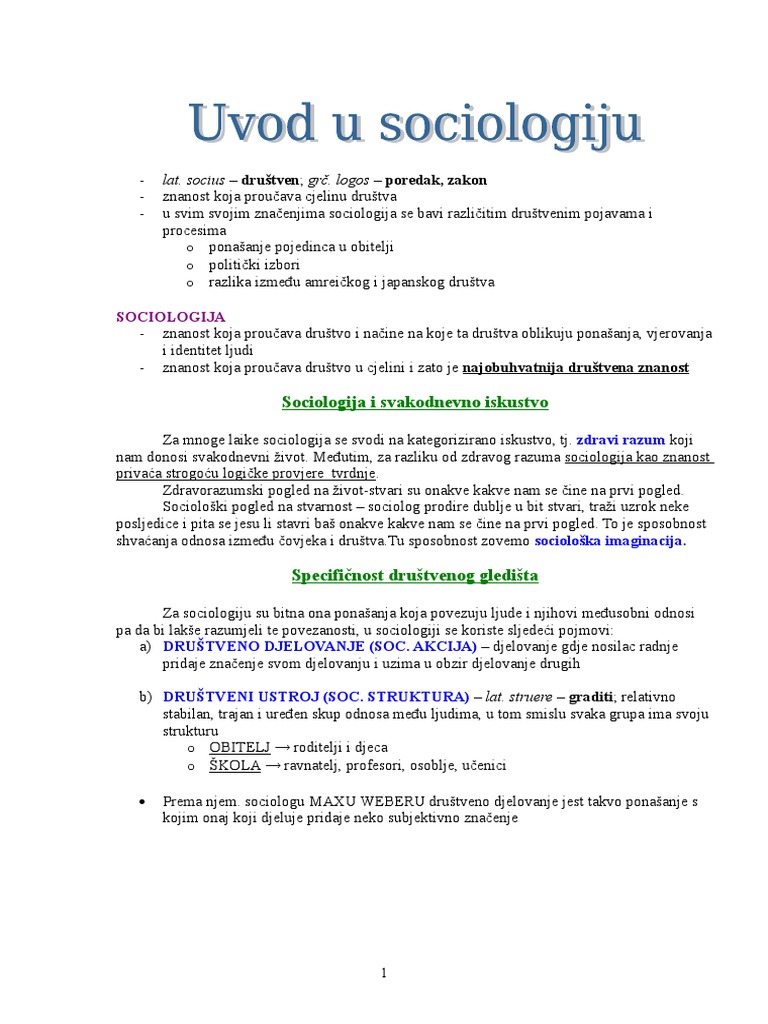 Sociologija - SKRIPTA | PDF