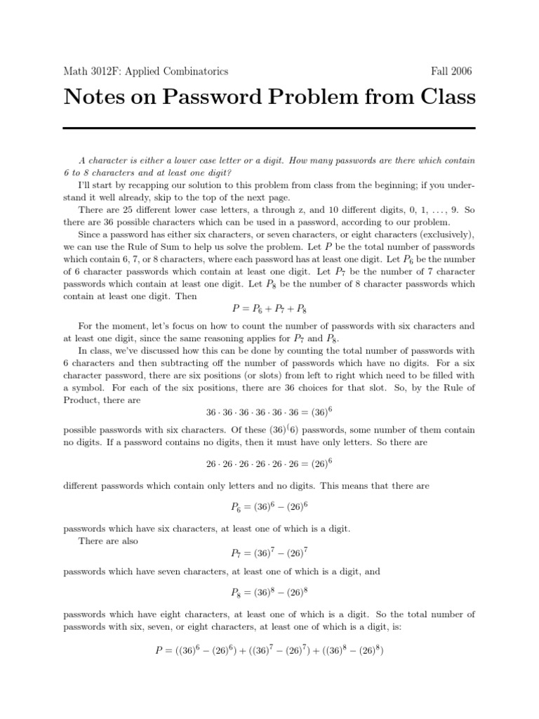 Password Combinatorics Guide | PDF | Password | Discrete Mathematics