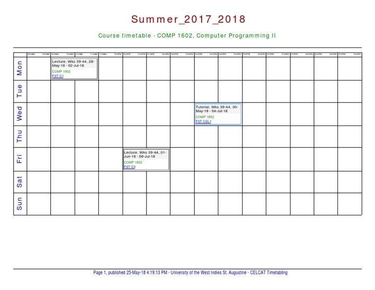 COMP 1602 Summer Timetable | PDF