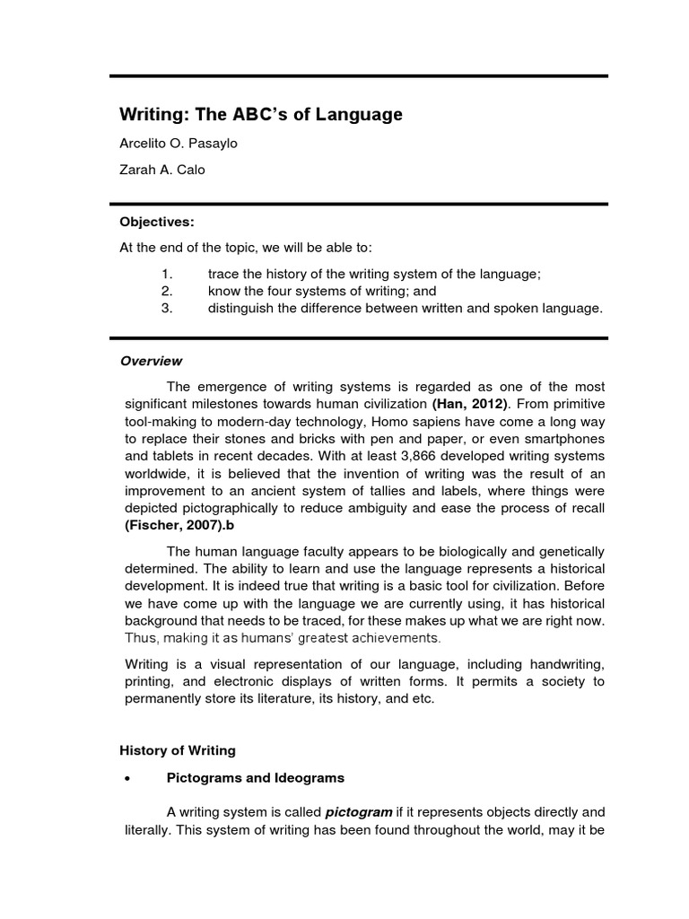 Writing: The ABC's of Language: Objectives | PDF | Alphabet | Writing