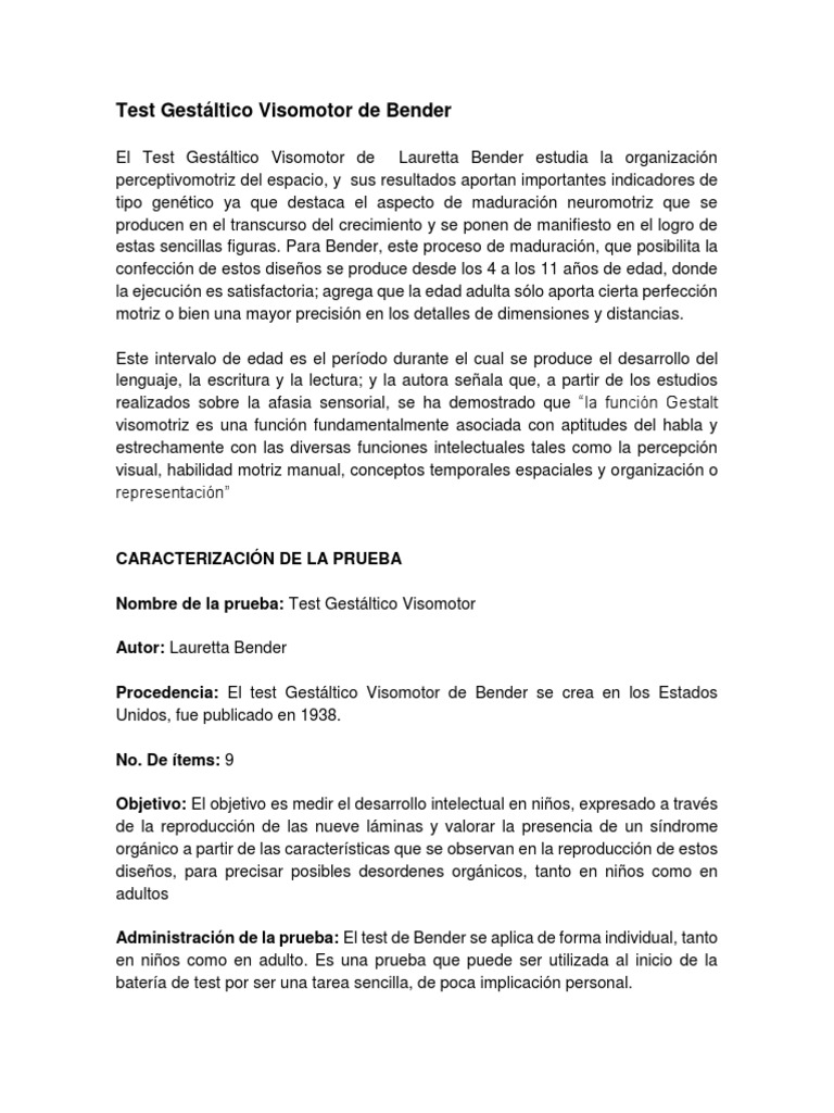Test Gestáltico Visomotor de Bender | PDF | Esquizofrenia | Adultos