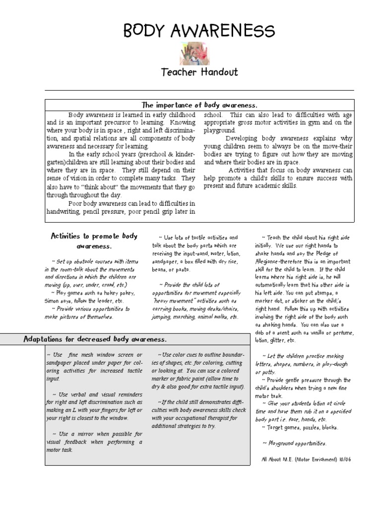 Body Awareness: Teacher Handout | PDF | Mental Processes | Behavior ...