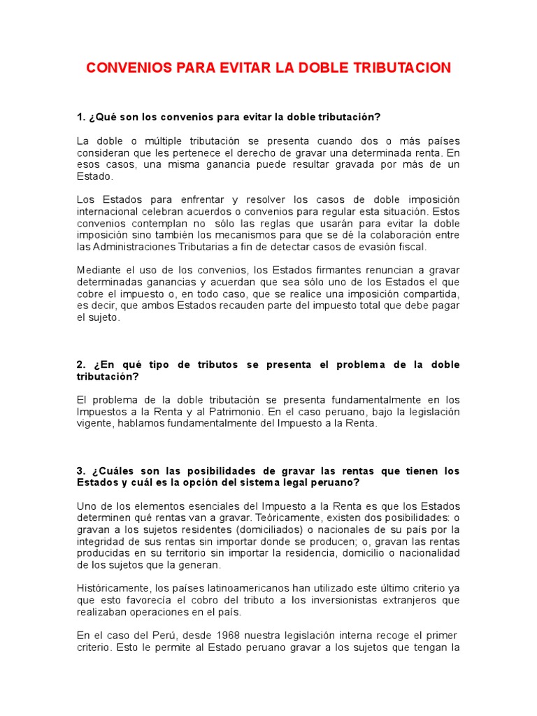 09 - Convenios para Evitar La Doble Tributacion | Descargar gratis PDF | Impuestos | Bancos