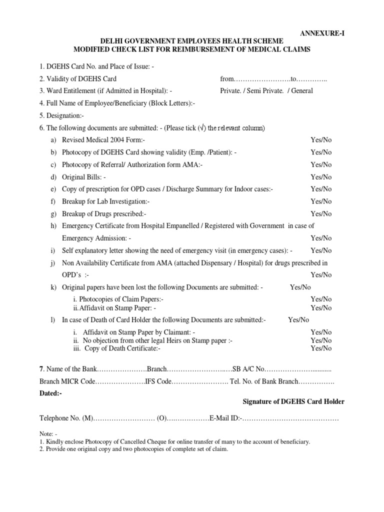 DGEHS Medical Reimbursement Guidelines | PDF | Cheque | Government