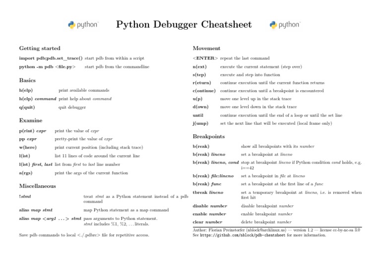 Python Debugger Cheatsheet | PDF | Software Engineering | Software