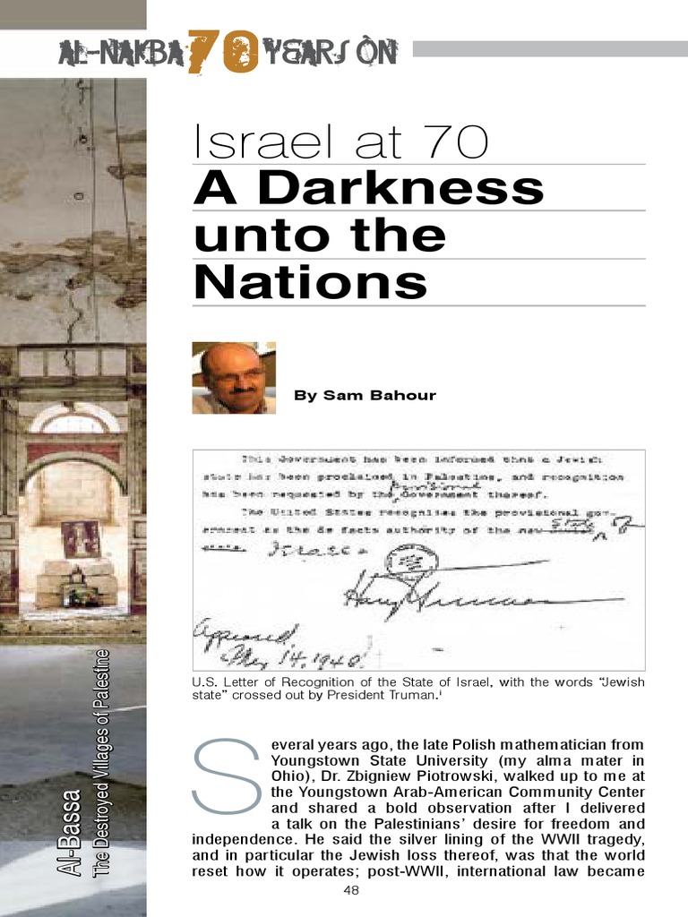 Israel at 70 A Darkness Unto The Nations | PDF | Palestinians | Israel