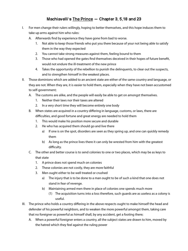 Machiavelli S The Prince - Chapter 3, 5,18 and 23 | PDF | The Prince