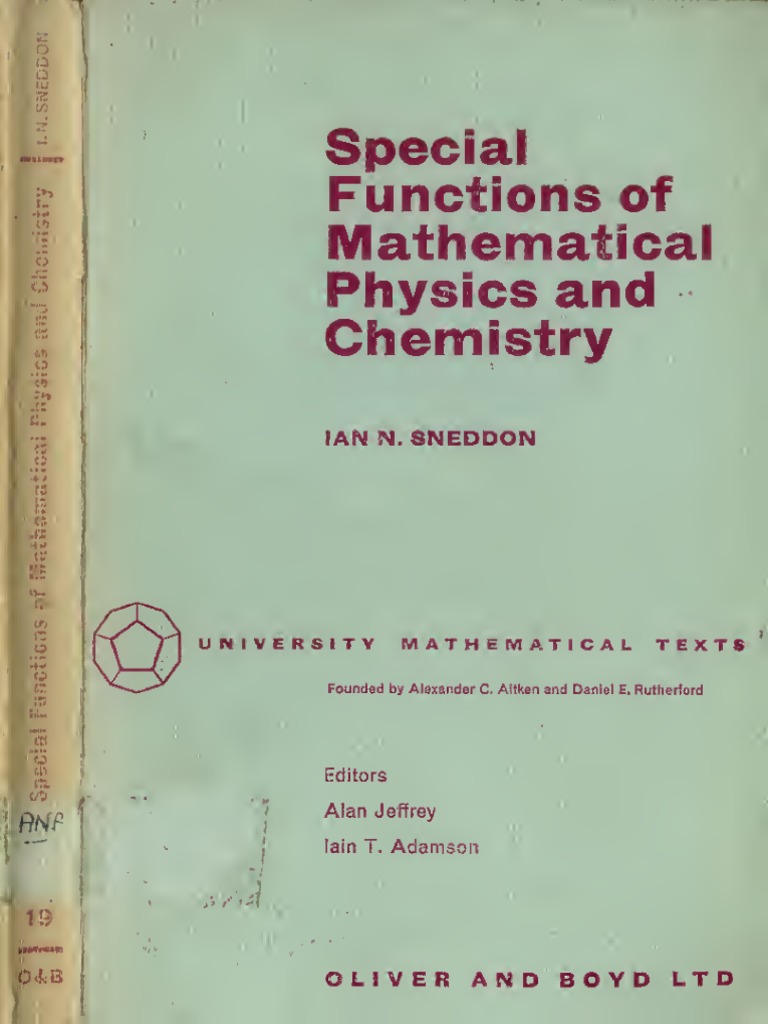 Sneddon Special Functions of Mathematical Physics and Chemistry | PDF ...