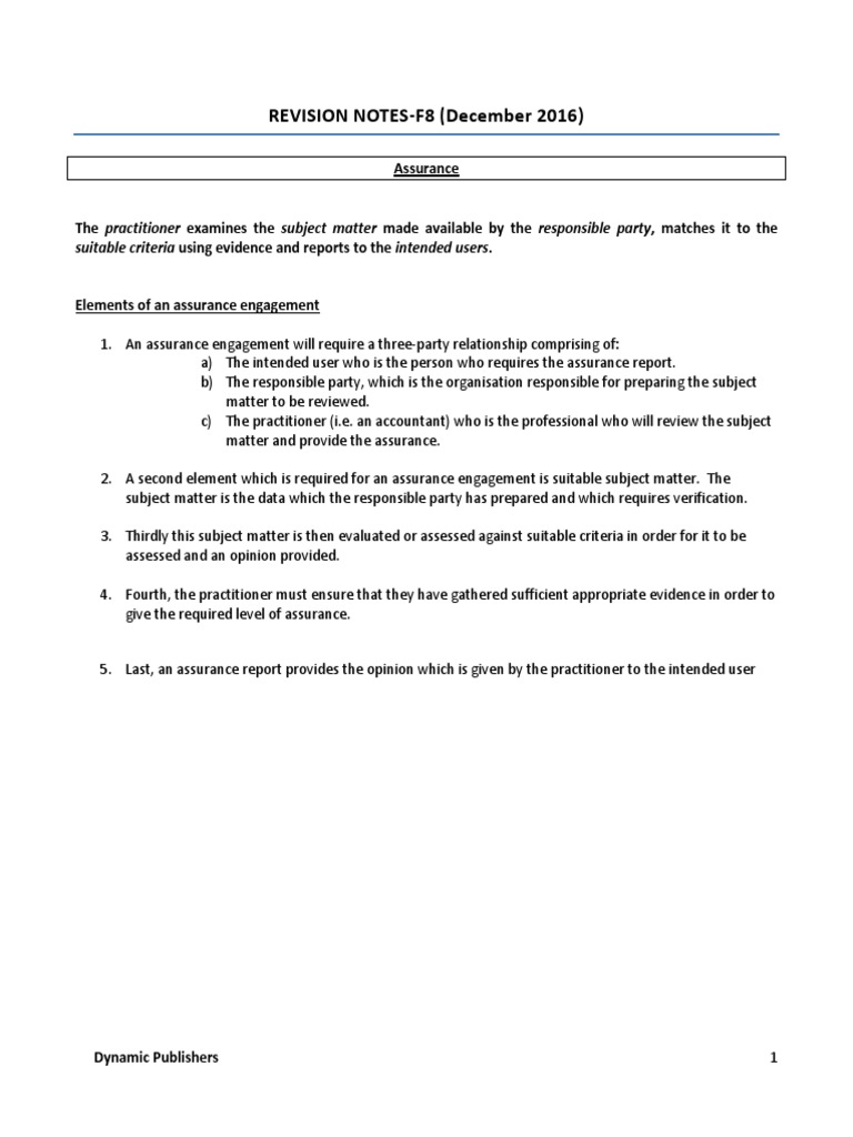 F8 ACCA Summary + Revision Notes 2017 | PDF | Internal Control | Audit