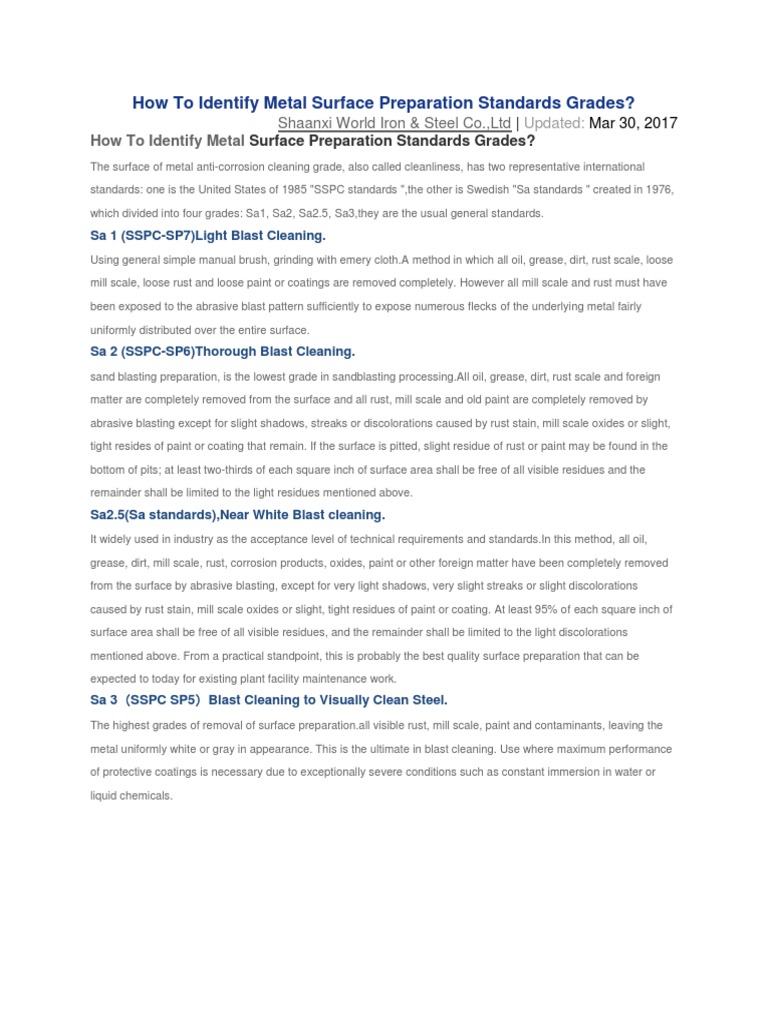 How To Identify Metal Surface Preparation Standards Grades | PDF | Rust ...