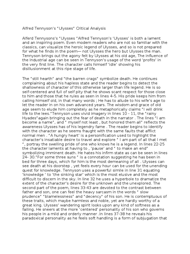 Critical Analysis of Tennyson's Ulysses | PDF | Poetry