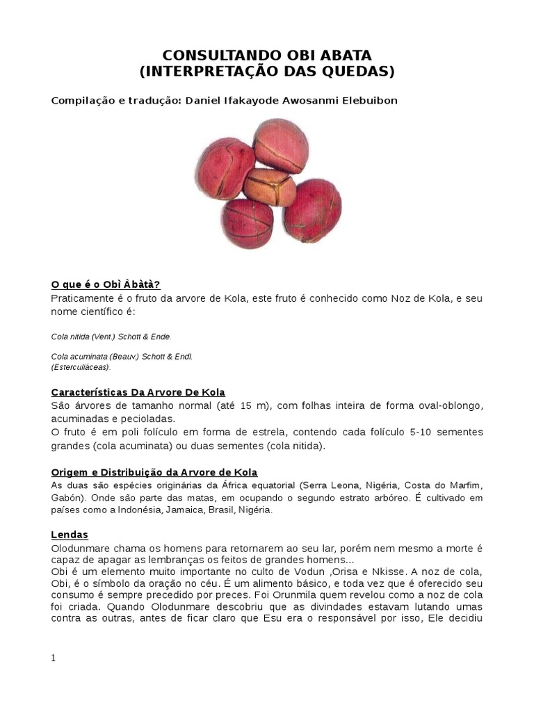O significado espiritual e uso do Obi Abata na tradição Yoruba | PDF ...