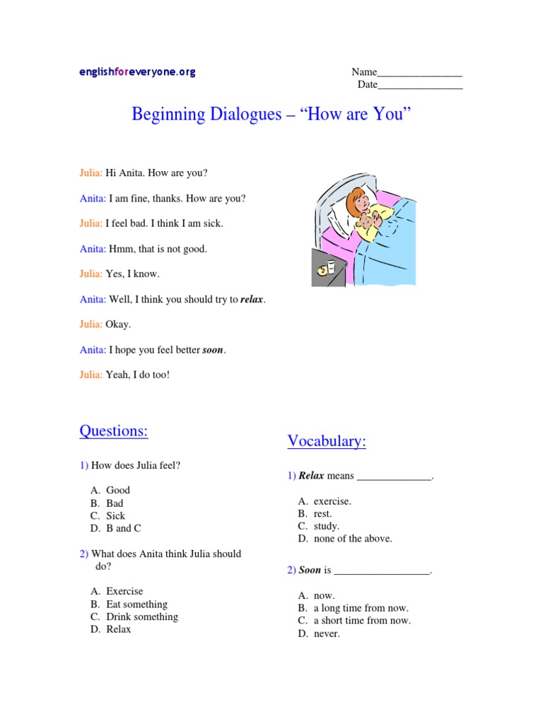 Beginning Dialogues - "How Are You": Questions: Vocabulary | PDF | Self ...