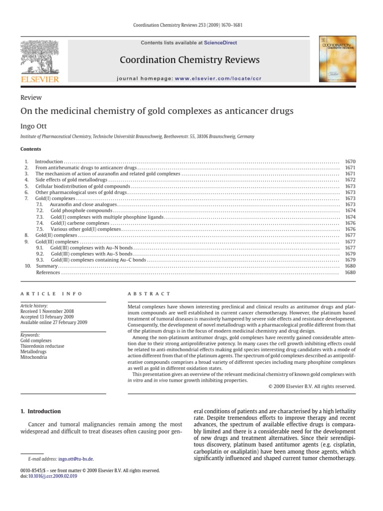 On The Medicinal Chemistry of Gold Complexes As Anticancer Drugs | PDF ...