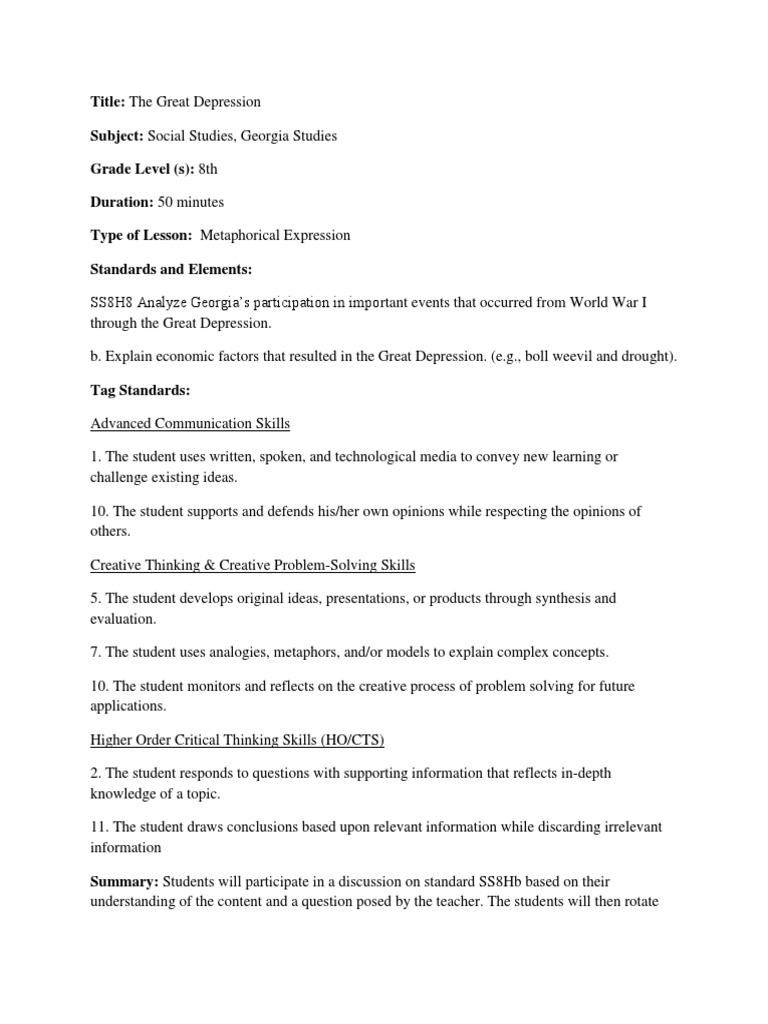 Metaphorical Expression Great Depression Lawhead 1 | PDF | Creativity ...