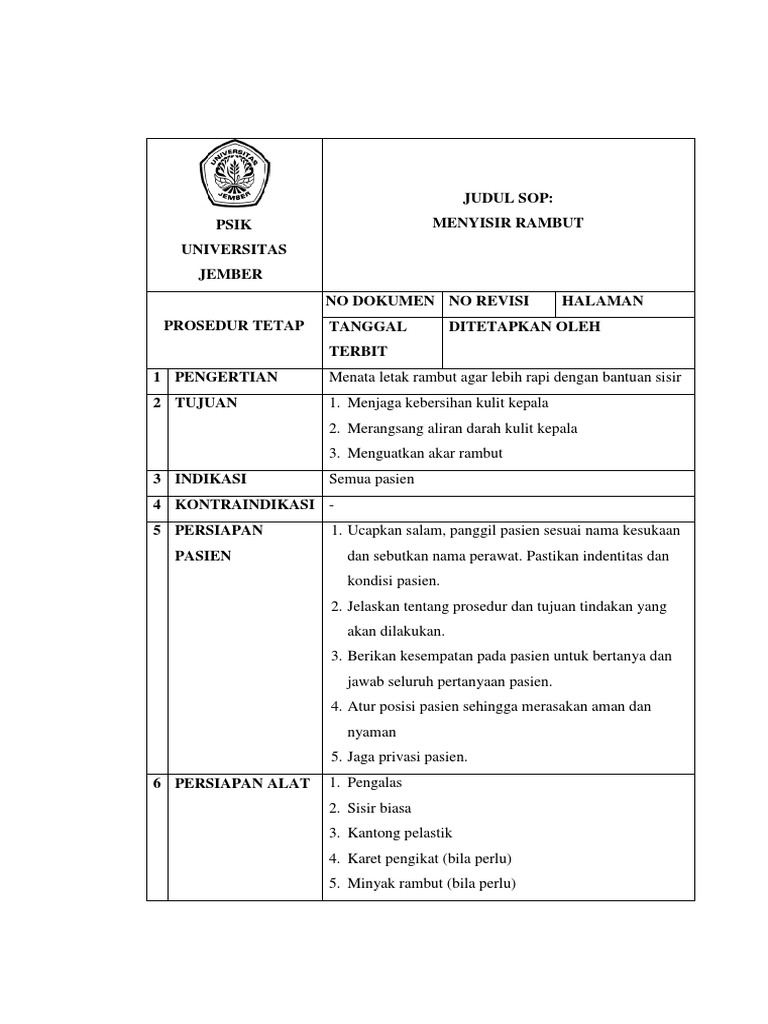 SOP Menyisir Rambut | PDF