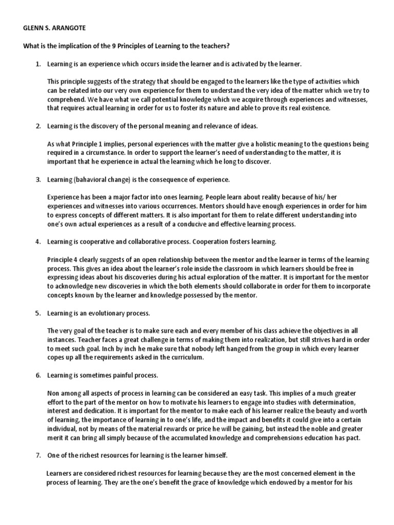 9 Principles of Learning (Assignment) | PDF | Mentorship | Experience