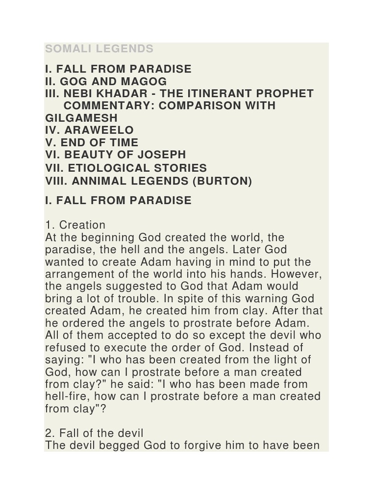 Somali Legends | PDF | Adam And Eve | Cain And Abel