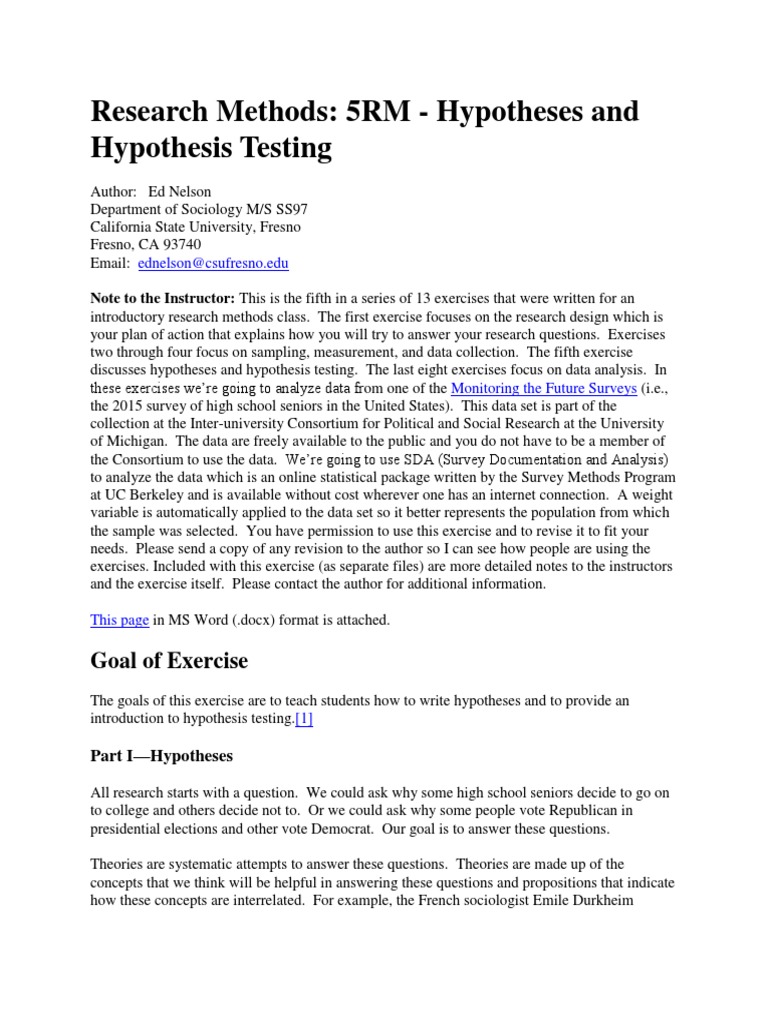 Research Methods: 5RM - Hypotheses and Hypothesis Testing: Goal of ...