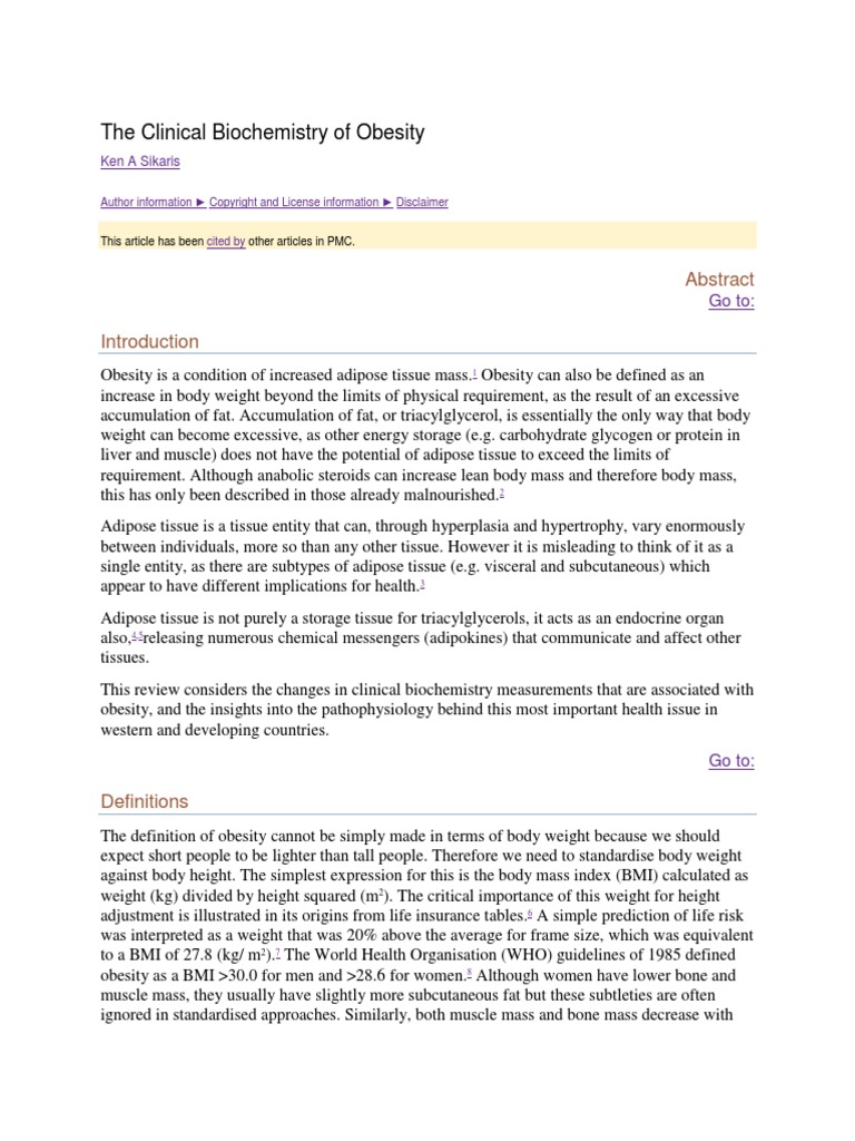 The Clinical Biochemistry of Obesity | PDF | Insulin Resistance ...
