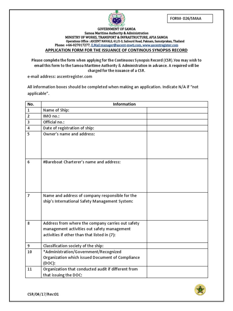 026 Application For Continuous Synopsis Record (CSR) | PDF | Identity ...