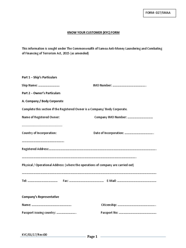 KYC Form for Ship Owners and Operators | PDF | Government And ...