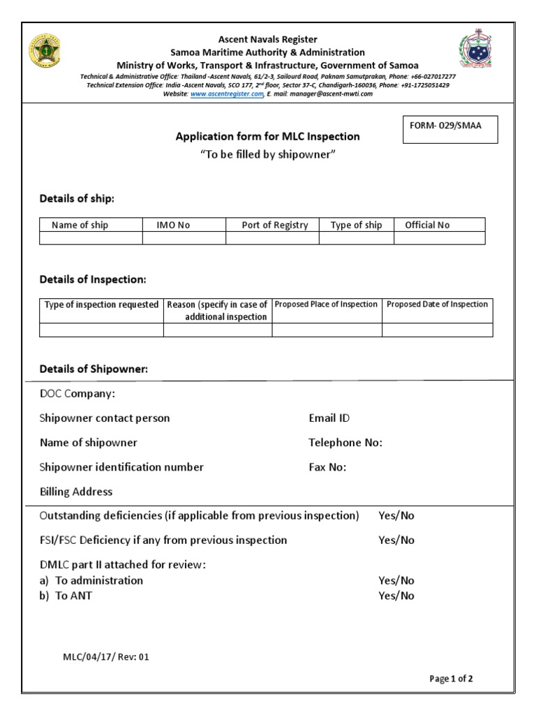 029 Application Form - MLC Inspection | PDF | Business