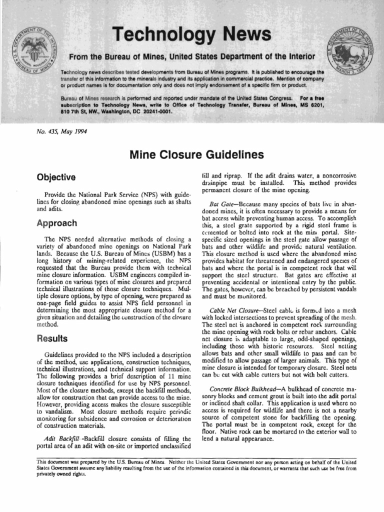 Mine Closure Guidelines OM | PDF | National Park Service | Mining