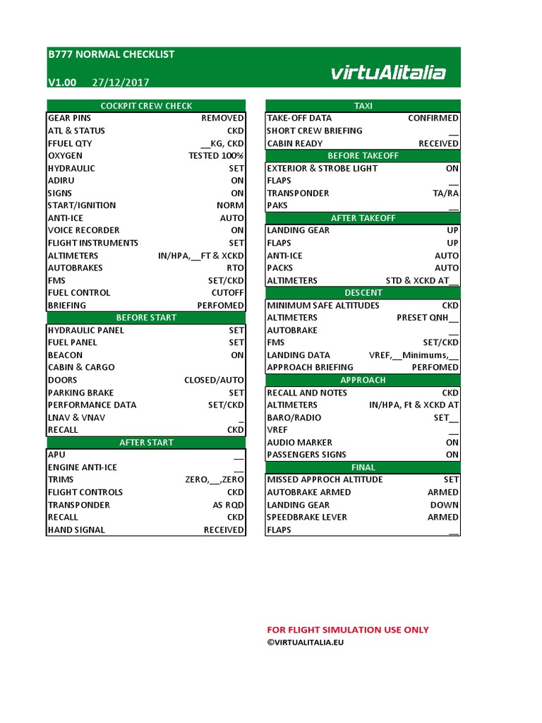 Checklist AZA B777 | PDF | Transponder (Aeronautics) | Takeoff