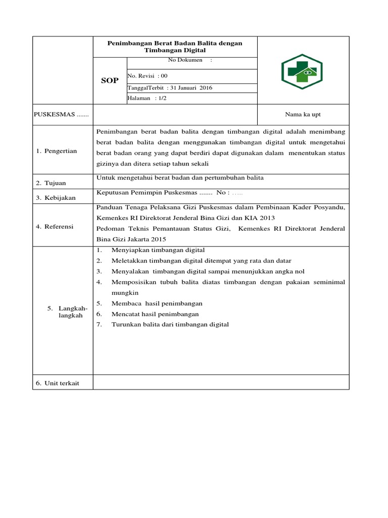 SOP Penimbangan BB DG Timbangan Digital | PDF