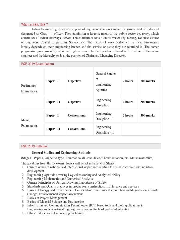 What Is ESE/ IES ?: General Studies & Engineering Aptitude | PDF ...
