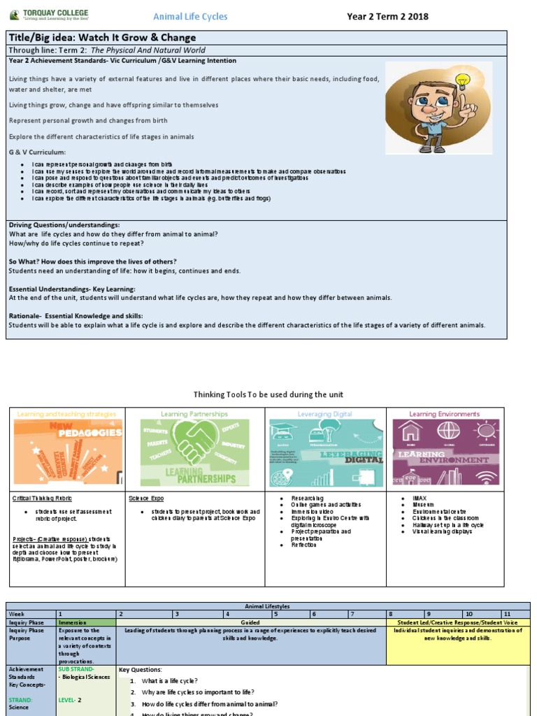 Year 2 Life Cycles Inquiry Planner | PDF | Learning | Cognition
