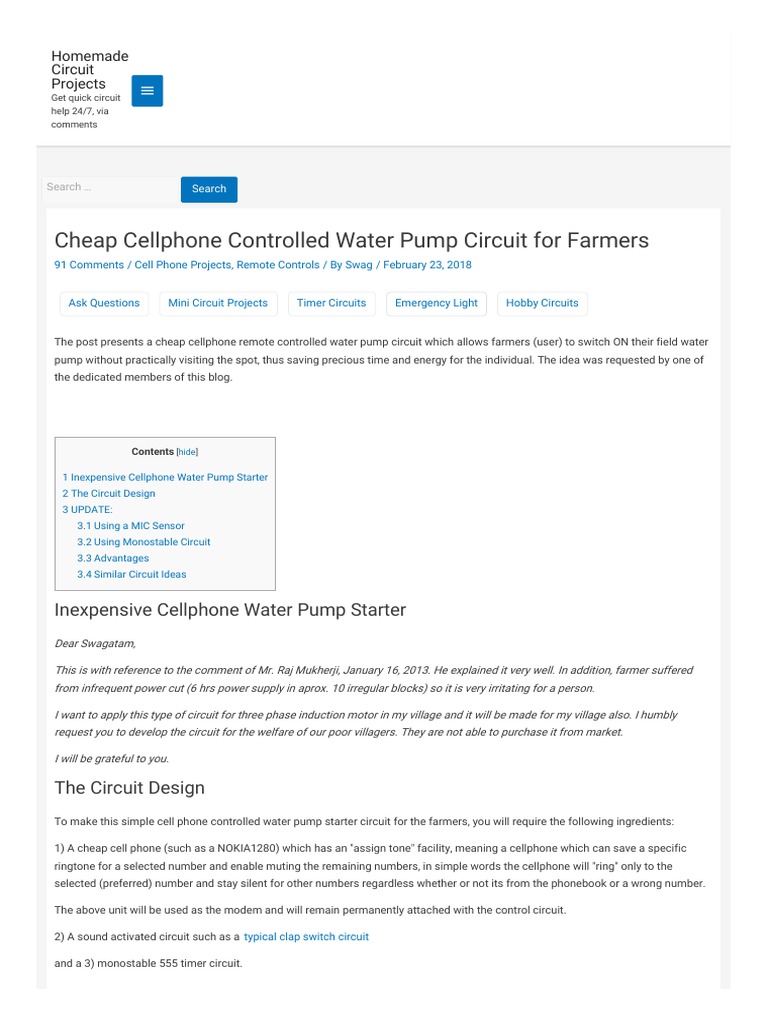 Cheap Cellphone Controlled Water Pump Circuit For Farmers | PDF | Relay ...