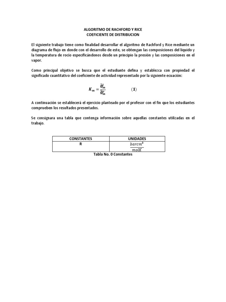 Algoritmo de Rachford y Rice 5bar 1 | PDF | Temperatura | Ecuaciones